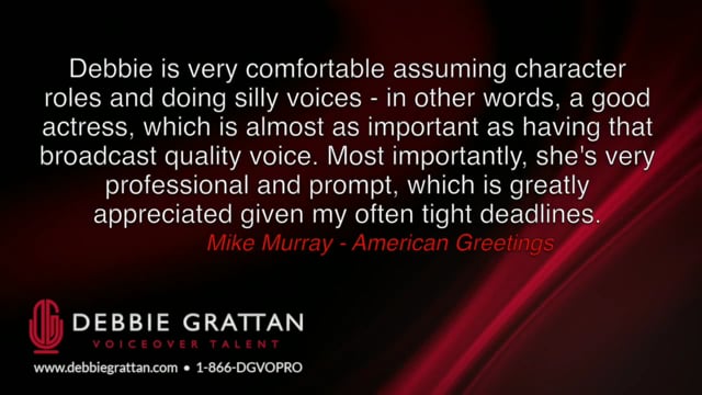 Talent Demo Reels - Debbie Grattan Voiceovers on Vimeo