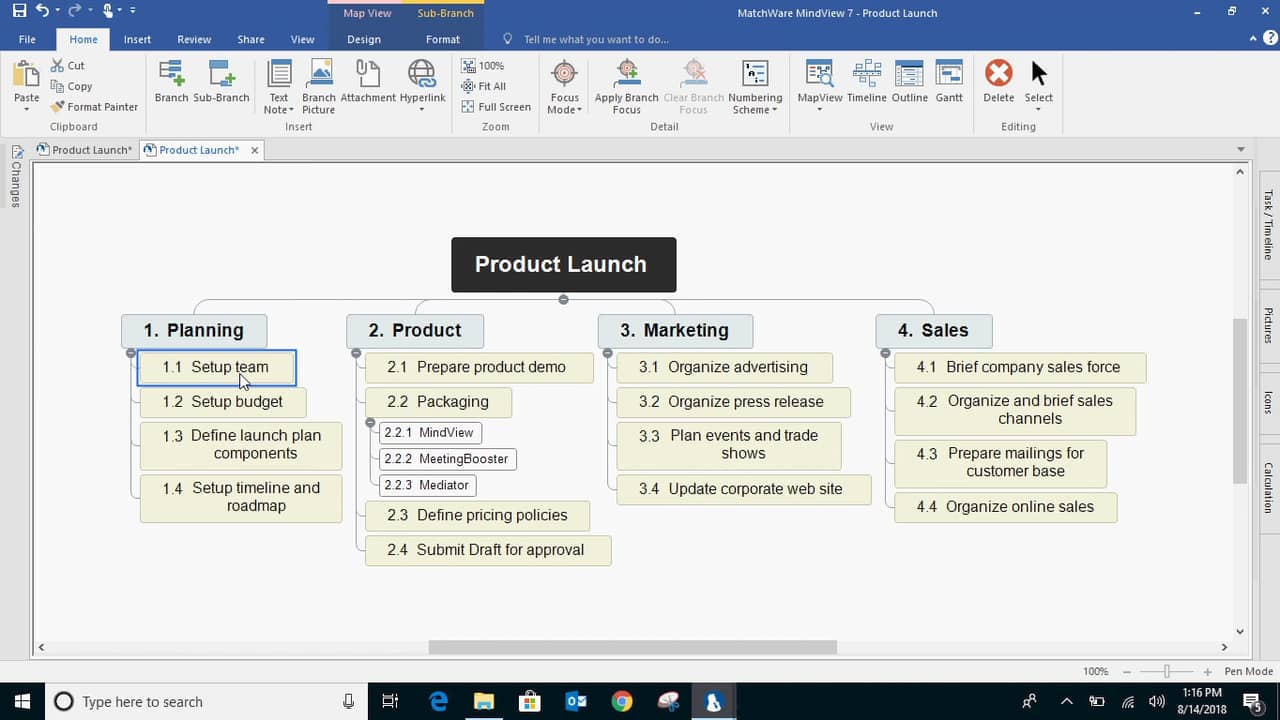 Creating a Work Breakdown Structure WBS in MindView Mind Mapping ...