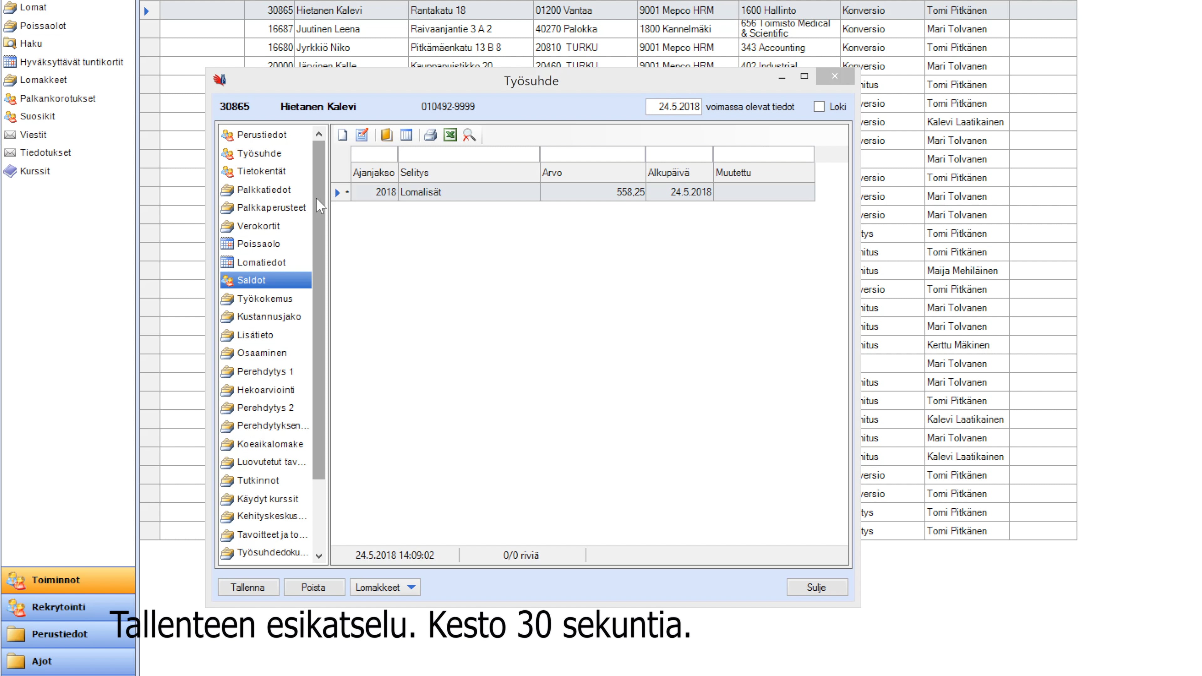Mepco HRM Pääkäyttäjä kurssi: Saldot - Tallenne demo - Mepco - 20180524 ...