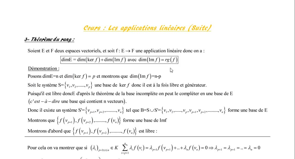 Cours des applications linéaires : théorème du rang on Vimeo