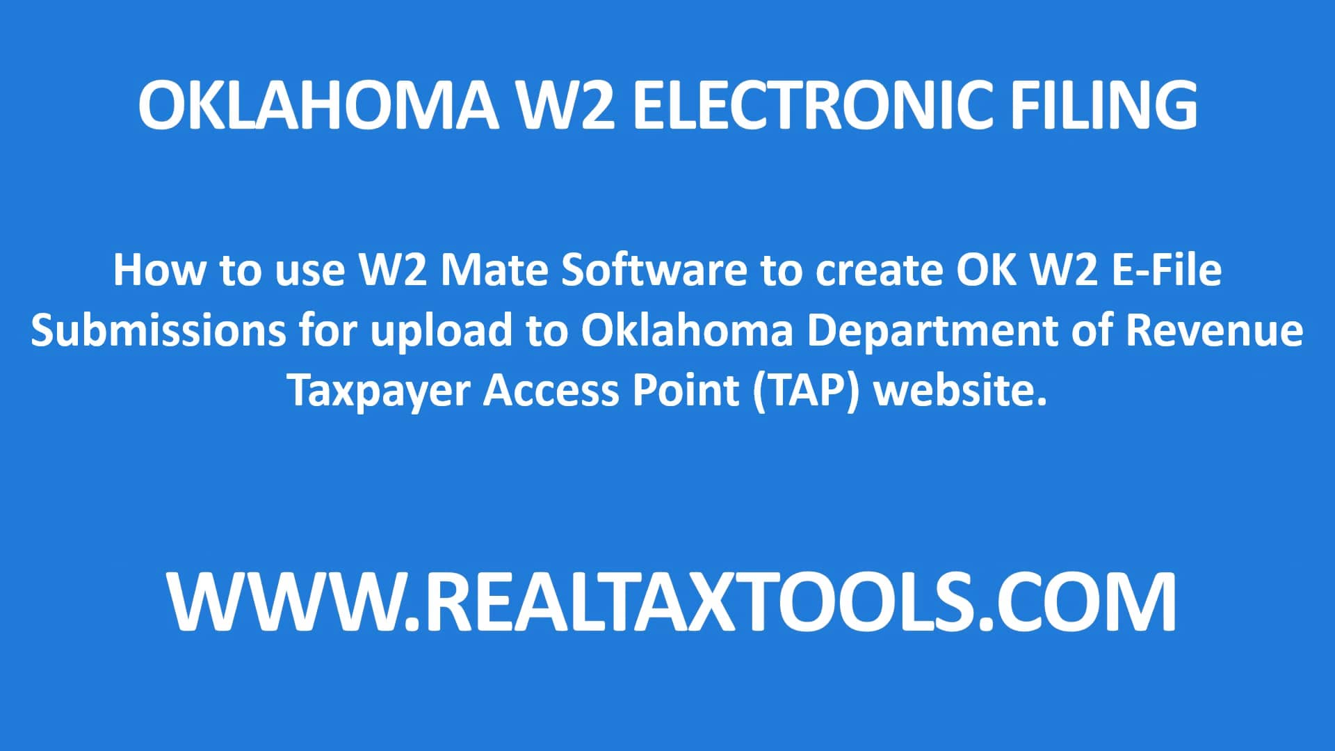 Oklahoma W2 Electronic Filing (E-File) using W2 Mate® and Taxpayer Access Point on Vimeo