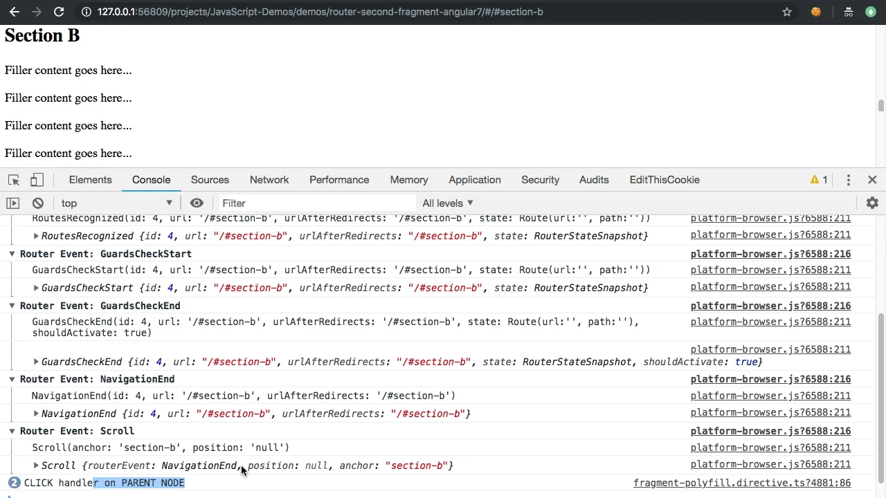 Polyfilling The Second-Click Of A RouterLink Fragment In Angular 7.1.1 on Vimeo