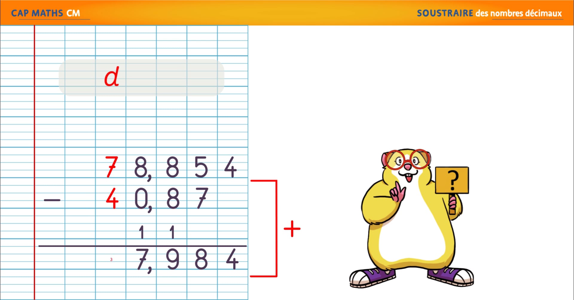 Soustraction de 2 nombres, partie décimale du 1er terme plus longue que ...