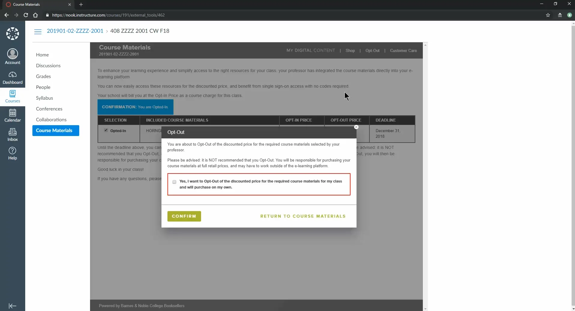 Opting Out of Your First Day™ Courseware Material in Canvas