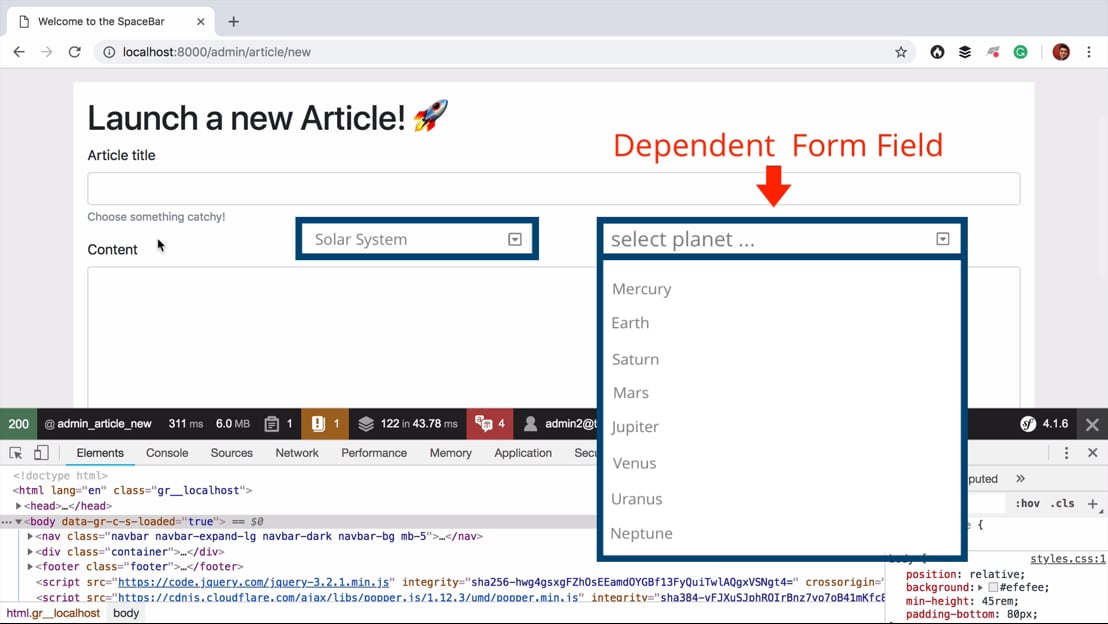 Setup: For Dependent Select Fields > Symfony 4 Forms: Build, Render ... Setup: For Dependent Select Fields > Symfony 4 Forms: Build, Render ...