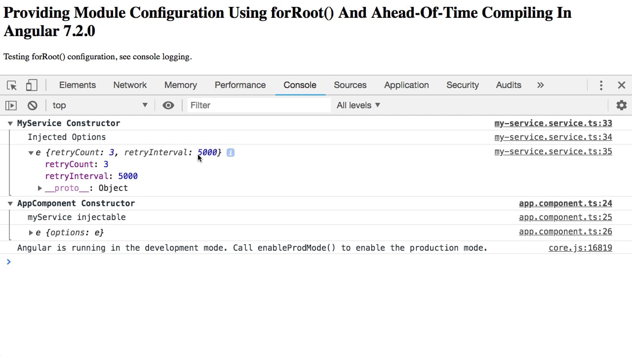 Providing Module Configuration Using forRoot() And Ahead-Of-Time Compiling In Angular 7.2.0 on Vimeo