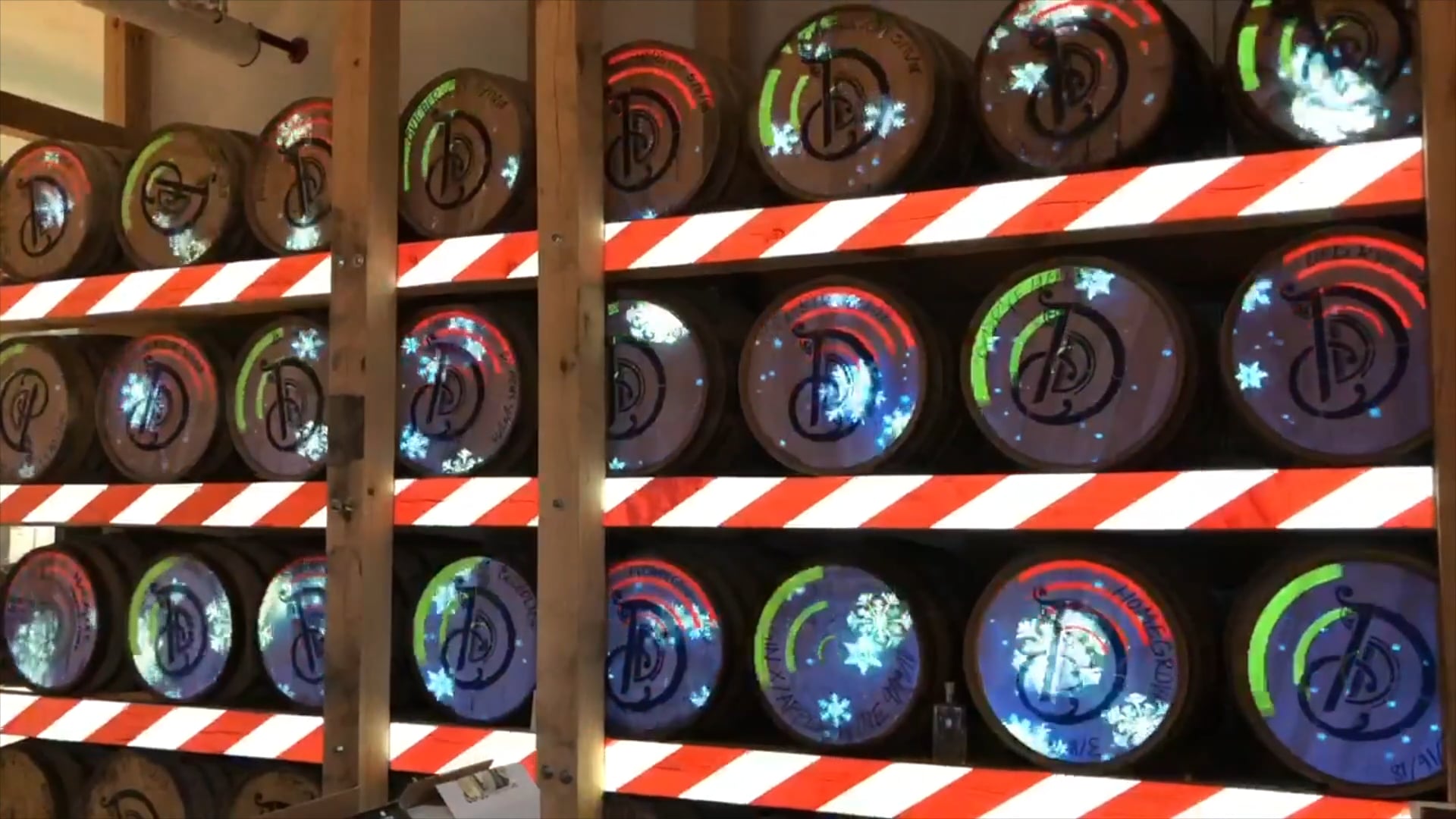 Holiday Projector Mapped Barrels at Detroit City Distillery on Vimeo
