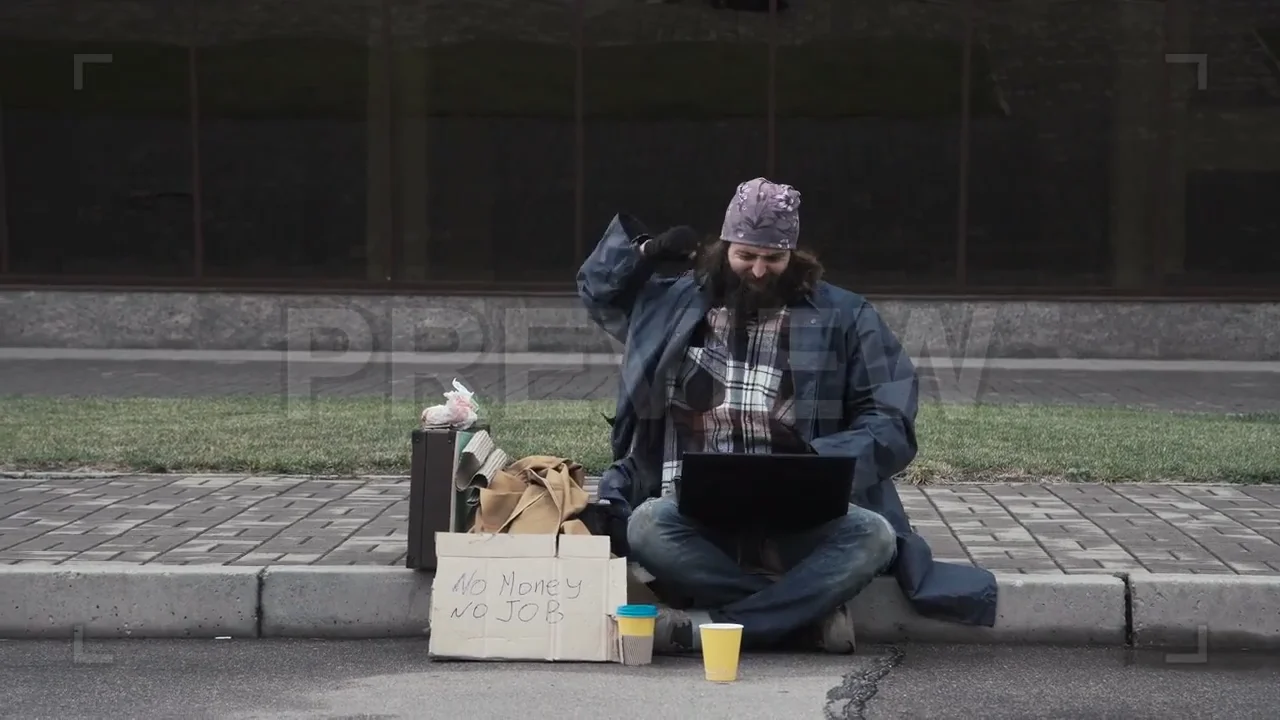 Homeless Man On Laptop Stock Video on Vimeo