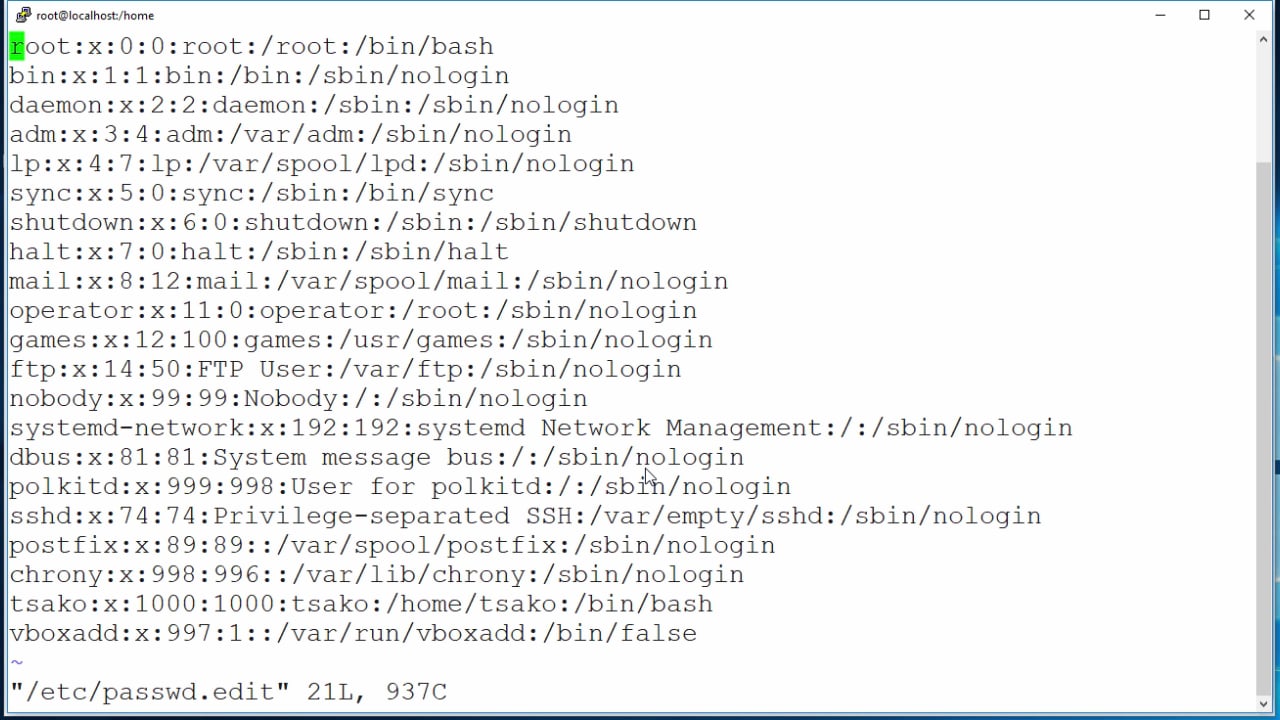 Linux Administration - Using vipw to Edit /etc/passwd on Vimeo