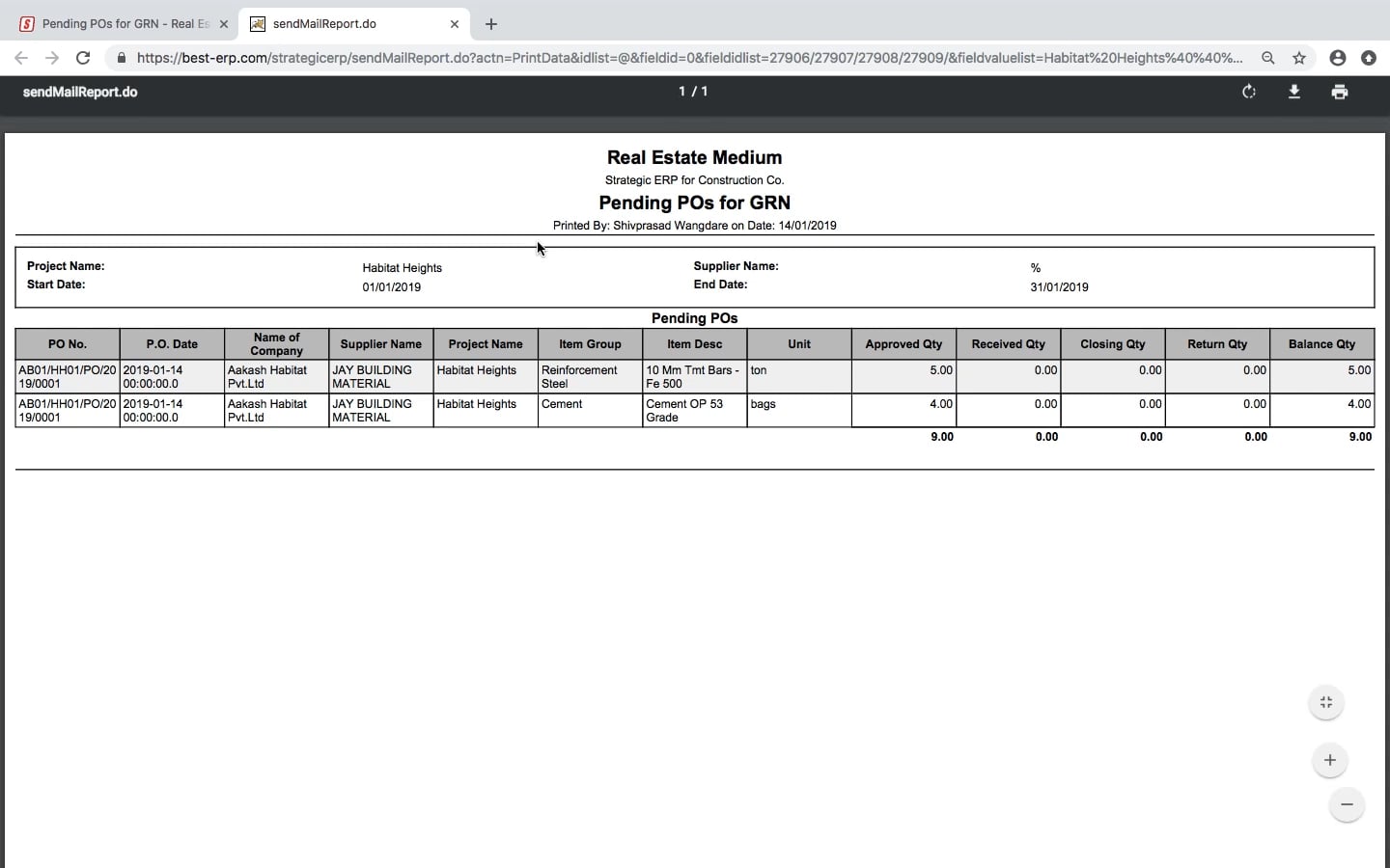 Pending POs for GRN on Vimeo