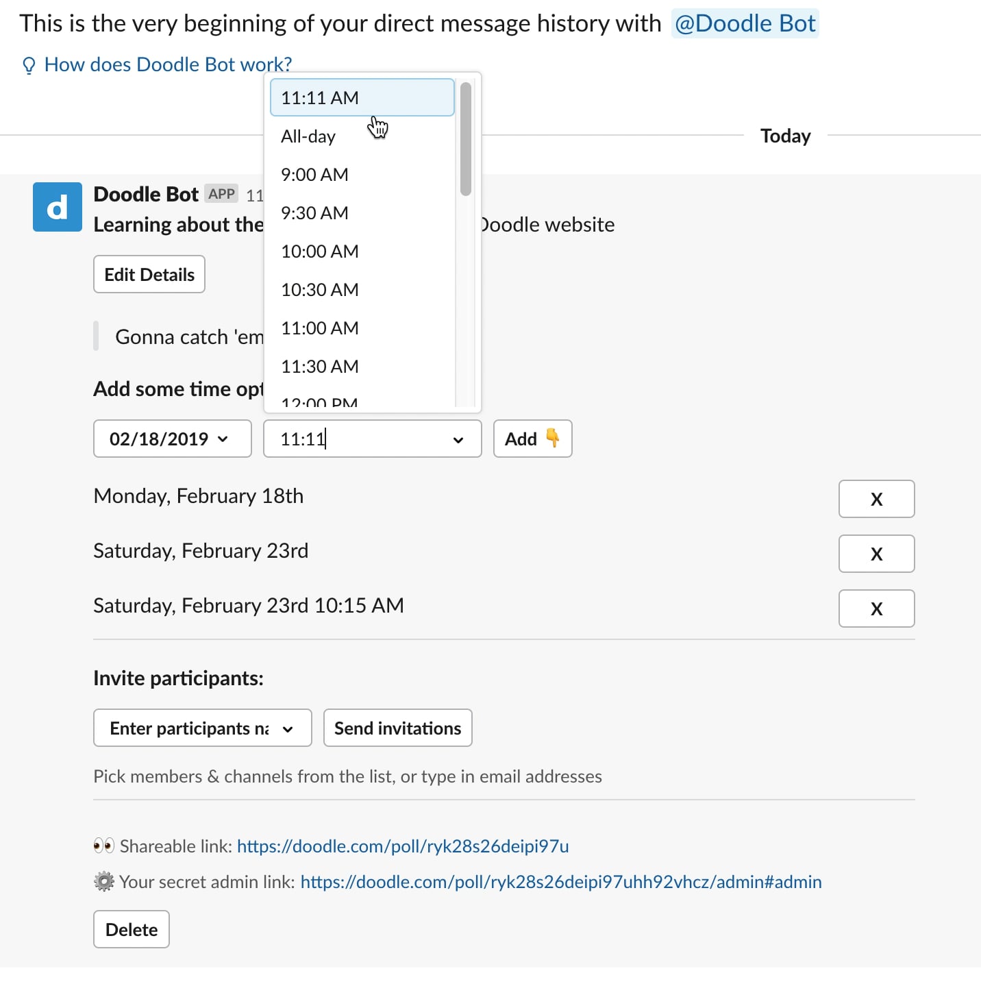 Adding time options to your Doodle Bot poll on Vimeo