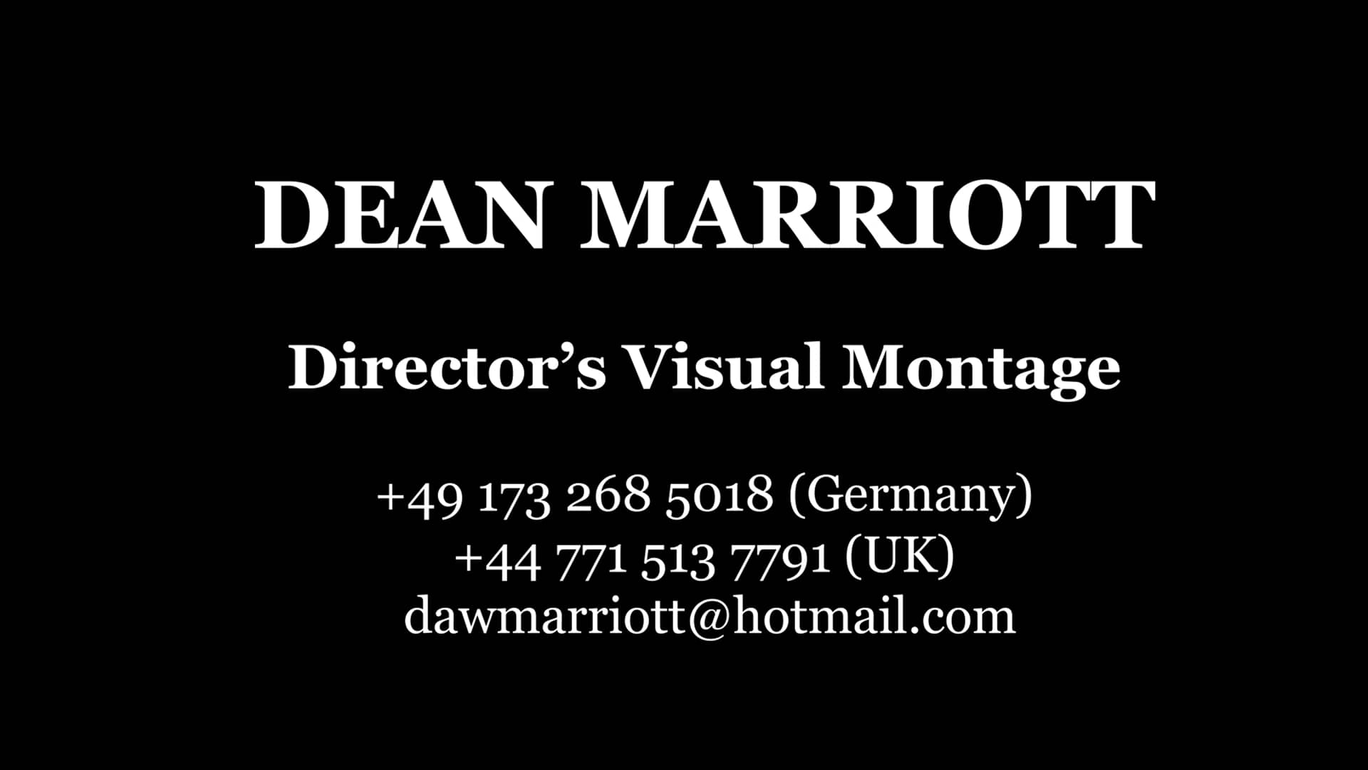 Dean Marriott MA Directing Visual Montage Reel on Vimeo