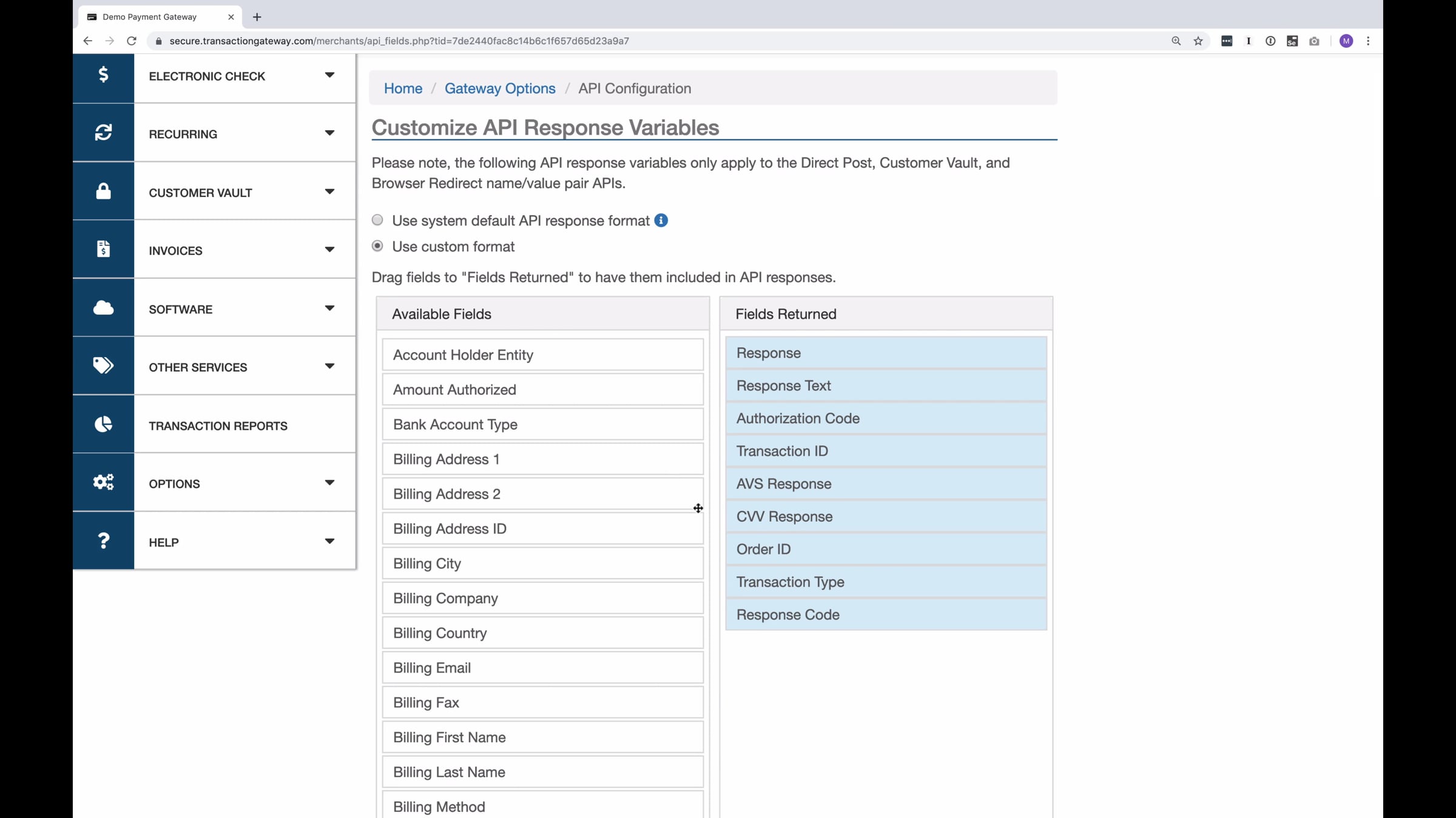 API Configuration Settings