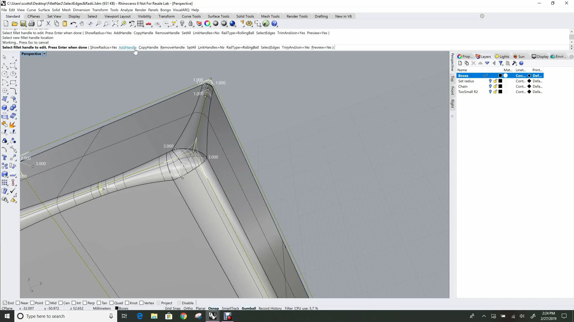 Advanced Fillets in Rhino - 2 Advanced Fillet - Handle Options on Vimeo