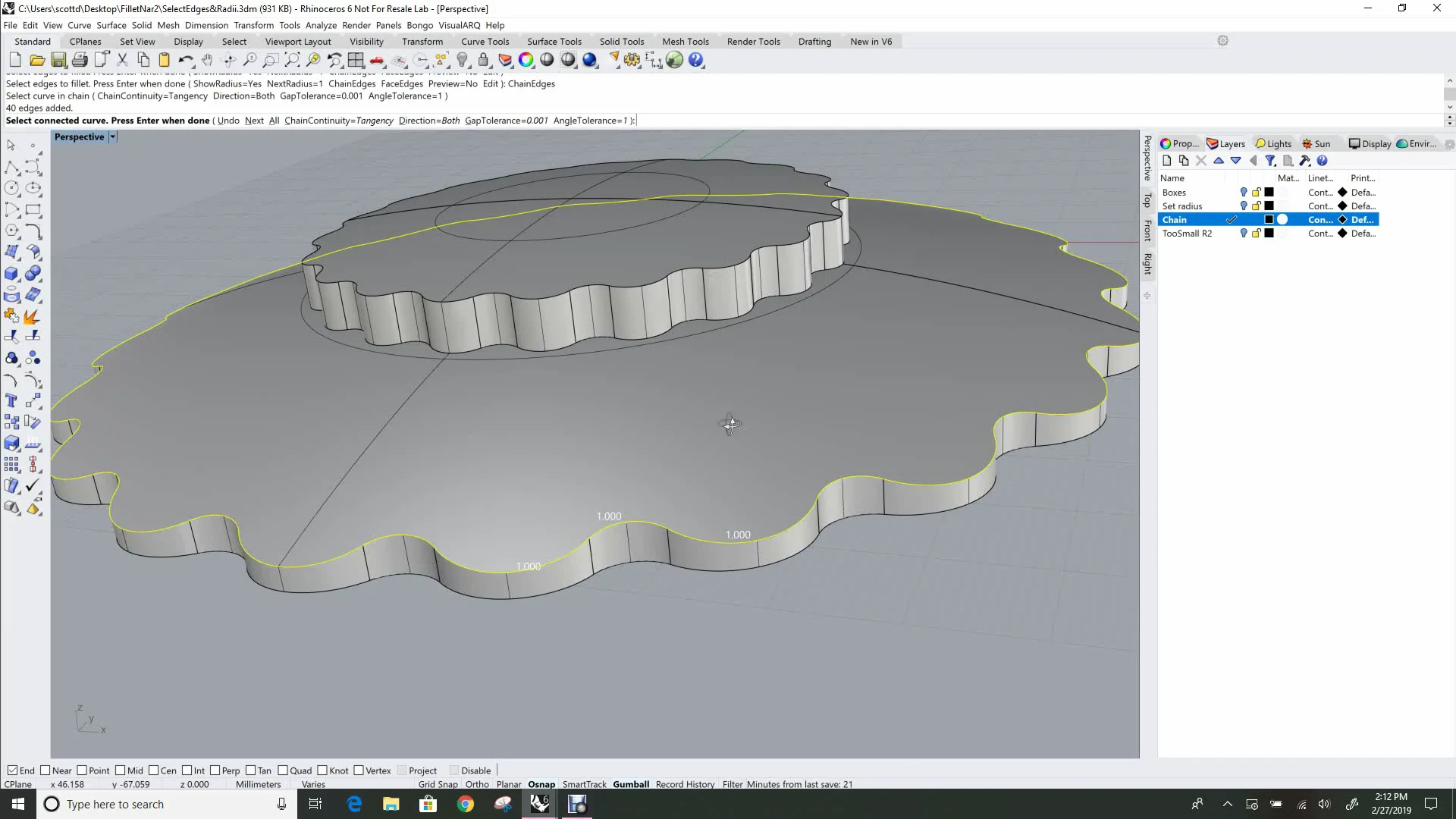 Advanced Fillets in Rhino - 5 Advanced Fillet - Multiple Edge Selection ...