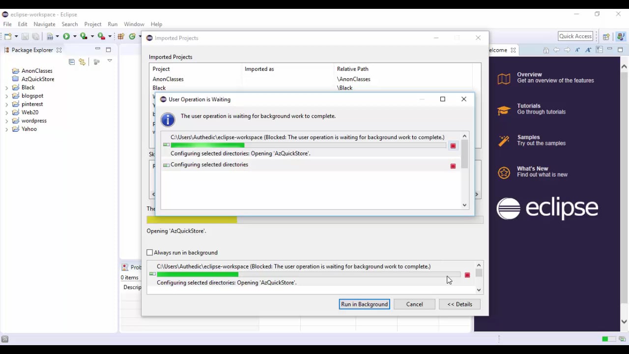 An error has occurred. See the log file Eclipse workspacename.metadata.log on Vimeo