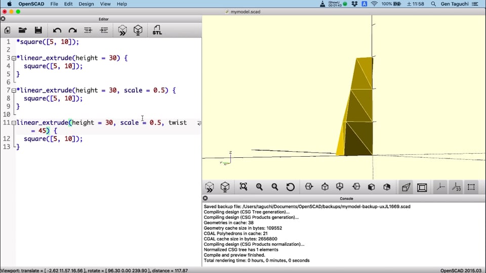 #11 linear_extrude()で立体を作ろう | OpenSCAD入門 - プログラミングならドットインストール