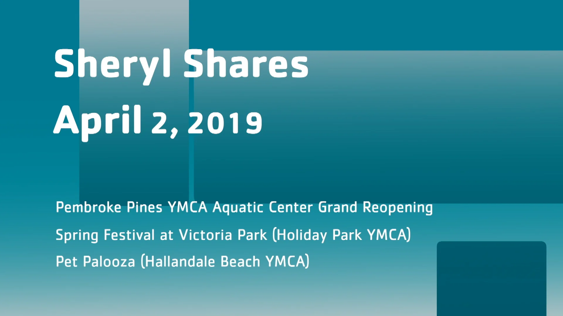 Sheryl Shares April, 2019 on Vimeo