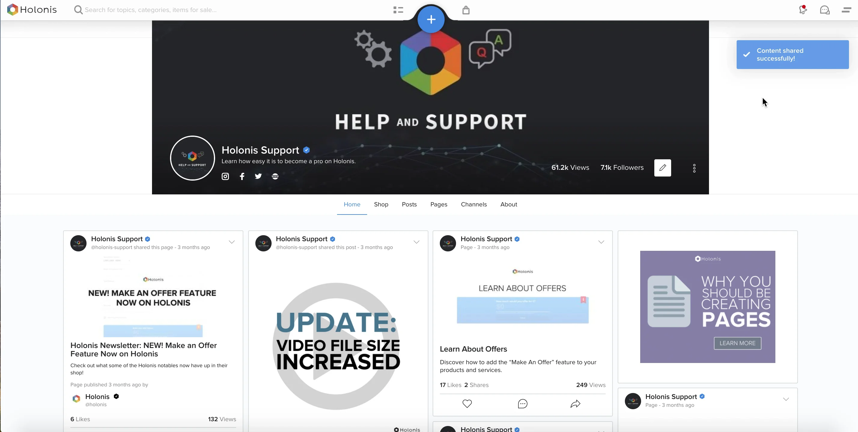 How to share content on holonis-internal sharing on Vimeo