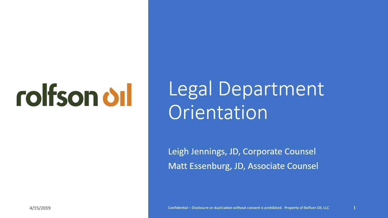 Rolfson Oil | Legal Department - Orientation on Vimeo