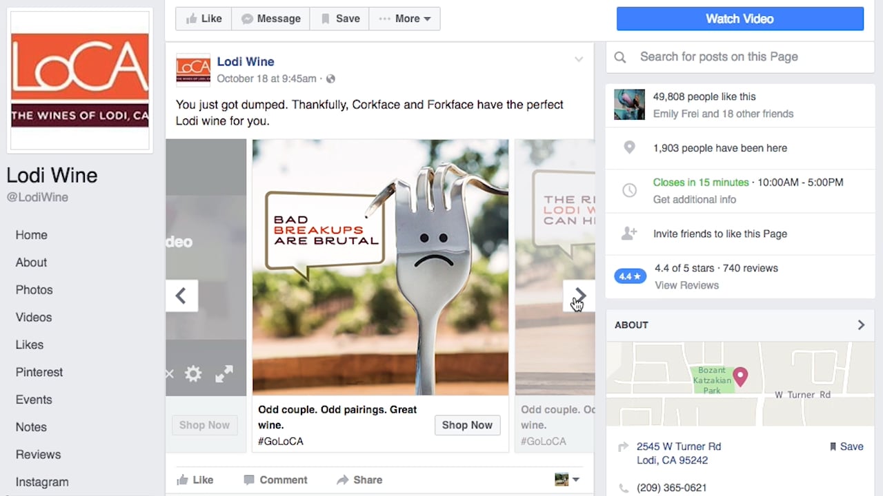 Lodi Wines Corkface & Forkface Facebook Carousel on Vimeo
