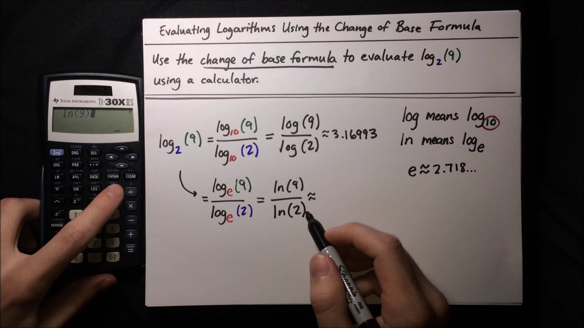 Evaluating Logarithms Using the Change of Base Formula on Vimeo