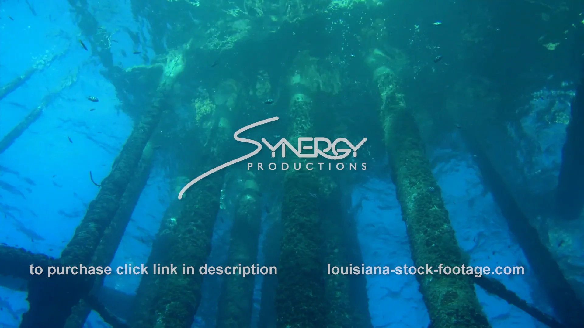 473 Epic view looking up at oil rigs legs from underwater perspective ...