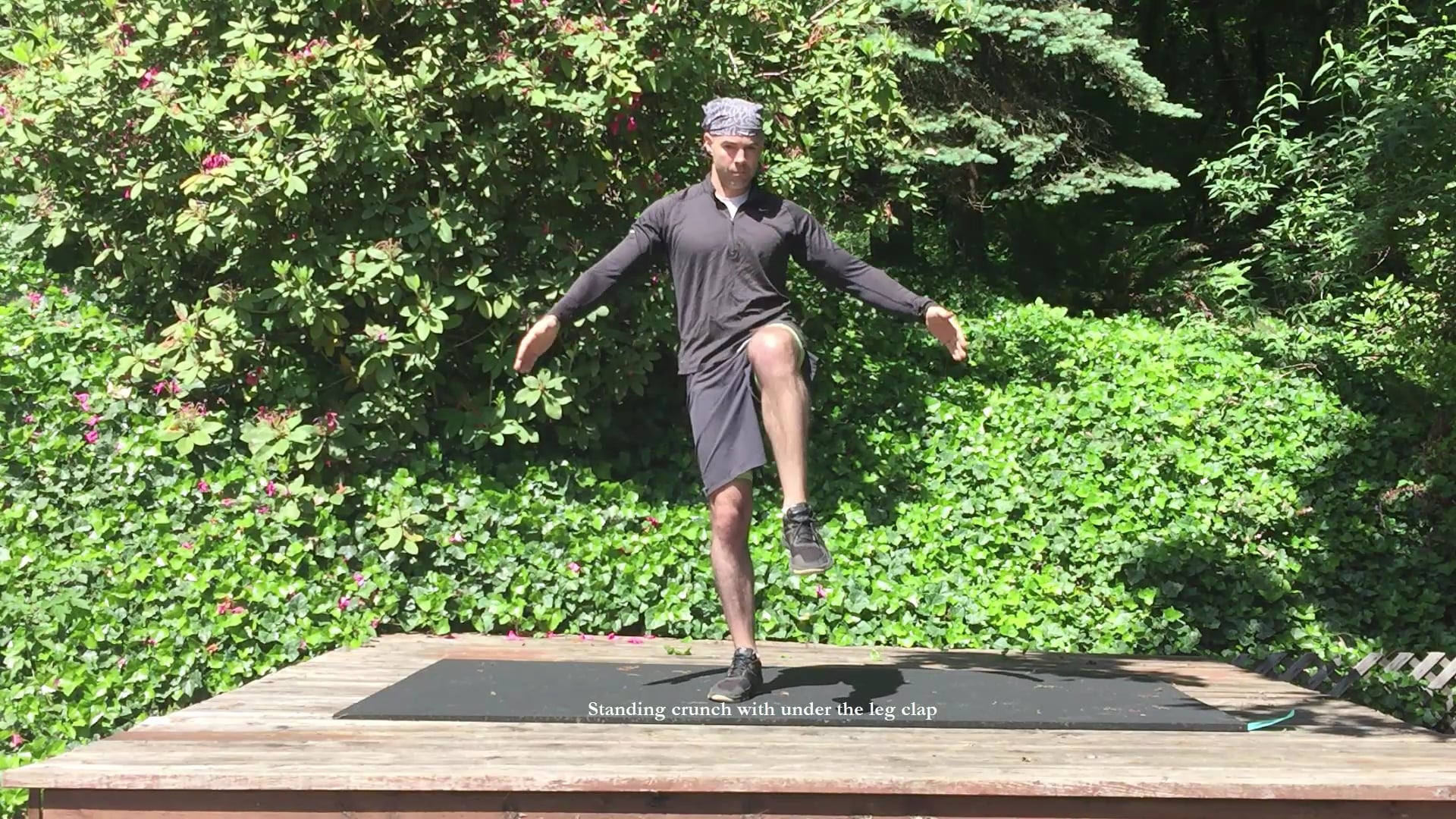 Standing crunch with under the leg clap on Vimeo