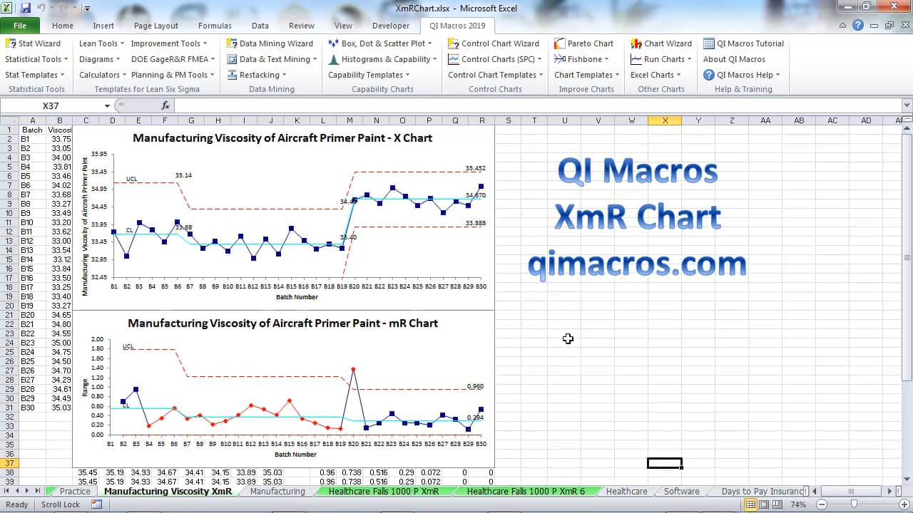 QI Macros XmR Chart - Manufacturing Example on Vimeo