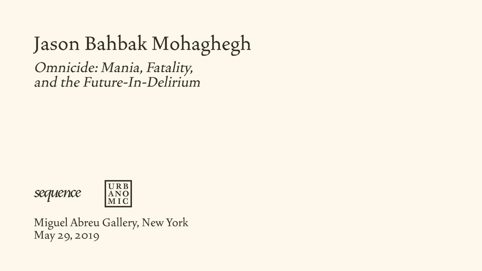 Jason Bahbak Mohaghegh - Omnicide, Talk & Book Launch on Vimeo
