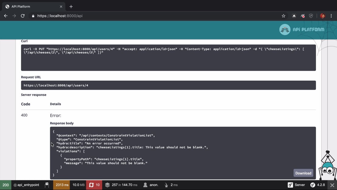 Removing Items from a Collection > API Platform 2 Part 1: Serious RESTful APIs | SymfonyCasts