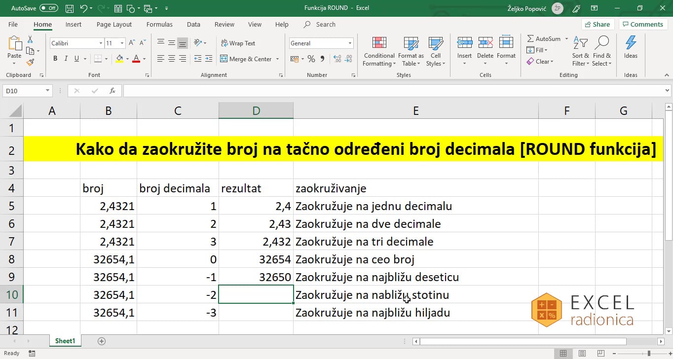 Funkcija ROUND on Vimeo