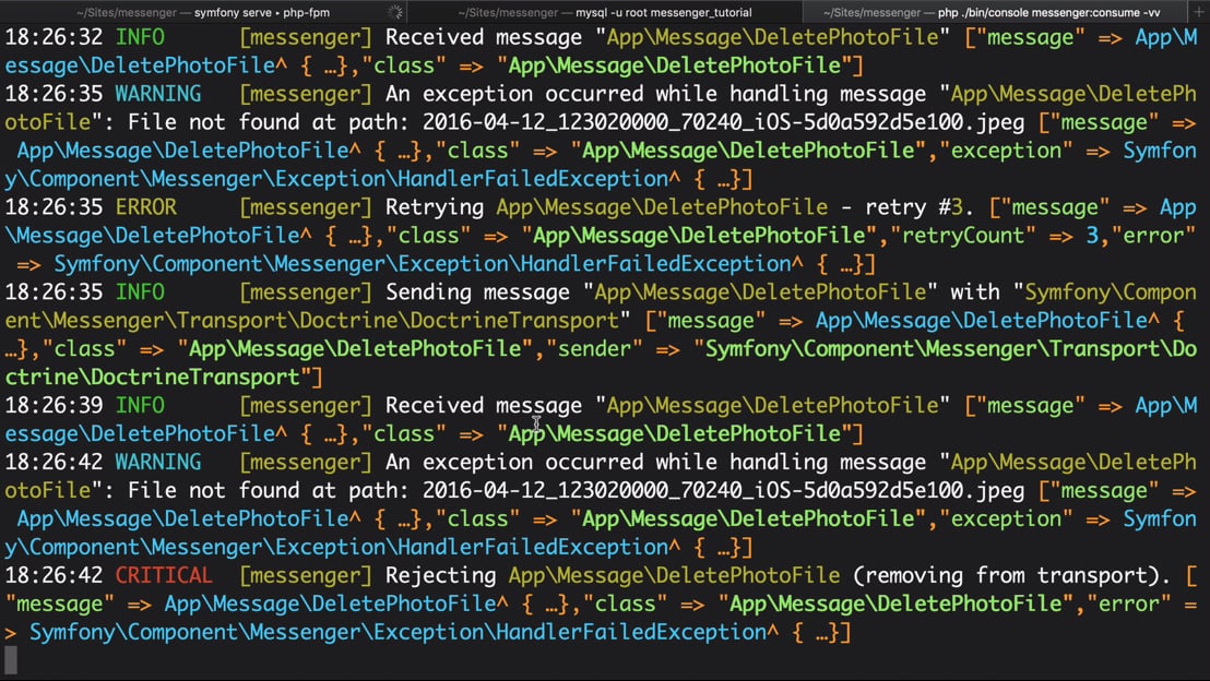Partial Handler Failures & Advanced Routing > Messenger! Queue work for Later | SymfonyCasts