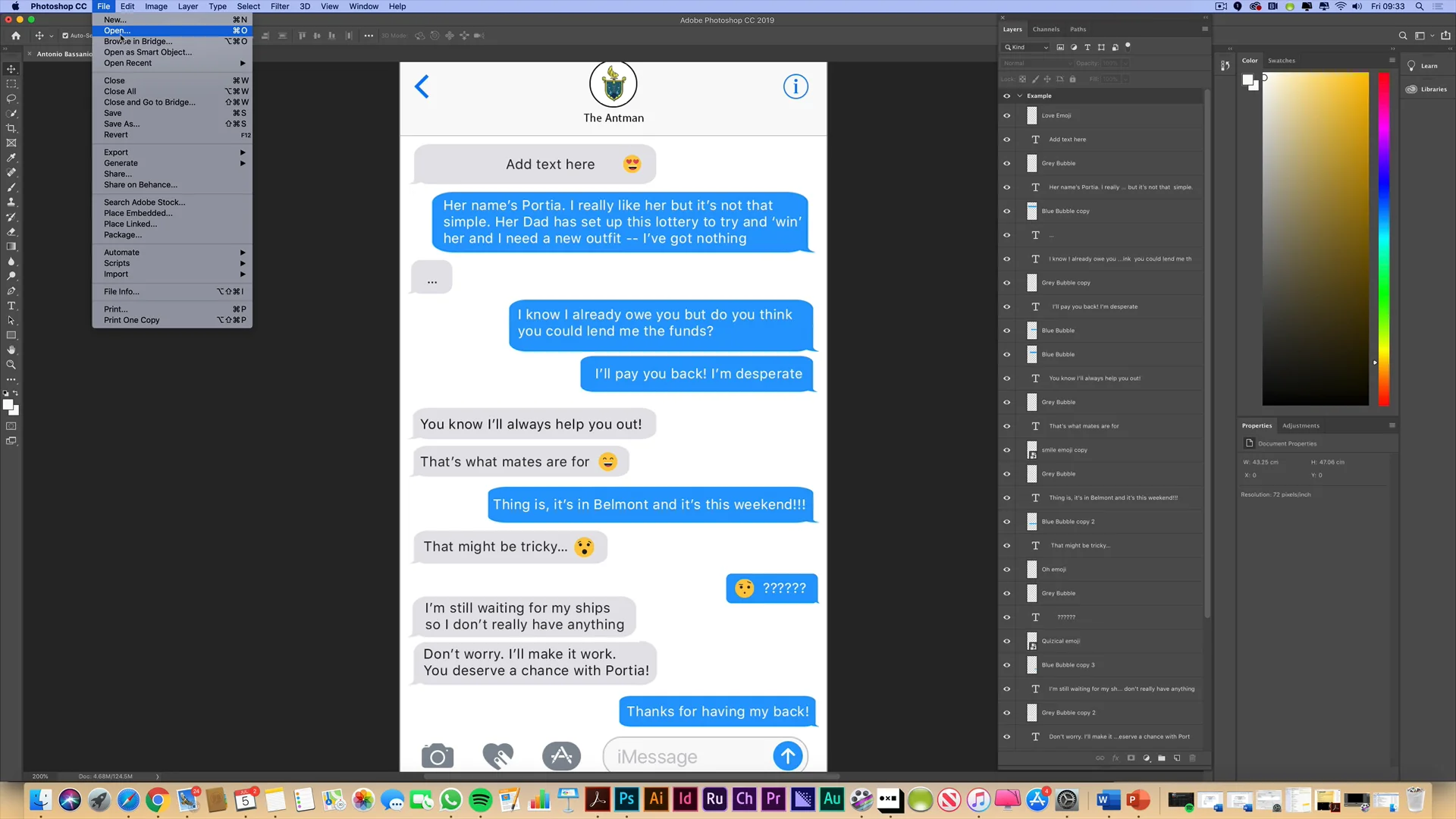 Using Adobe Photoshop top create imagined text messages