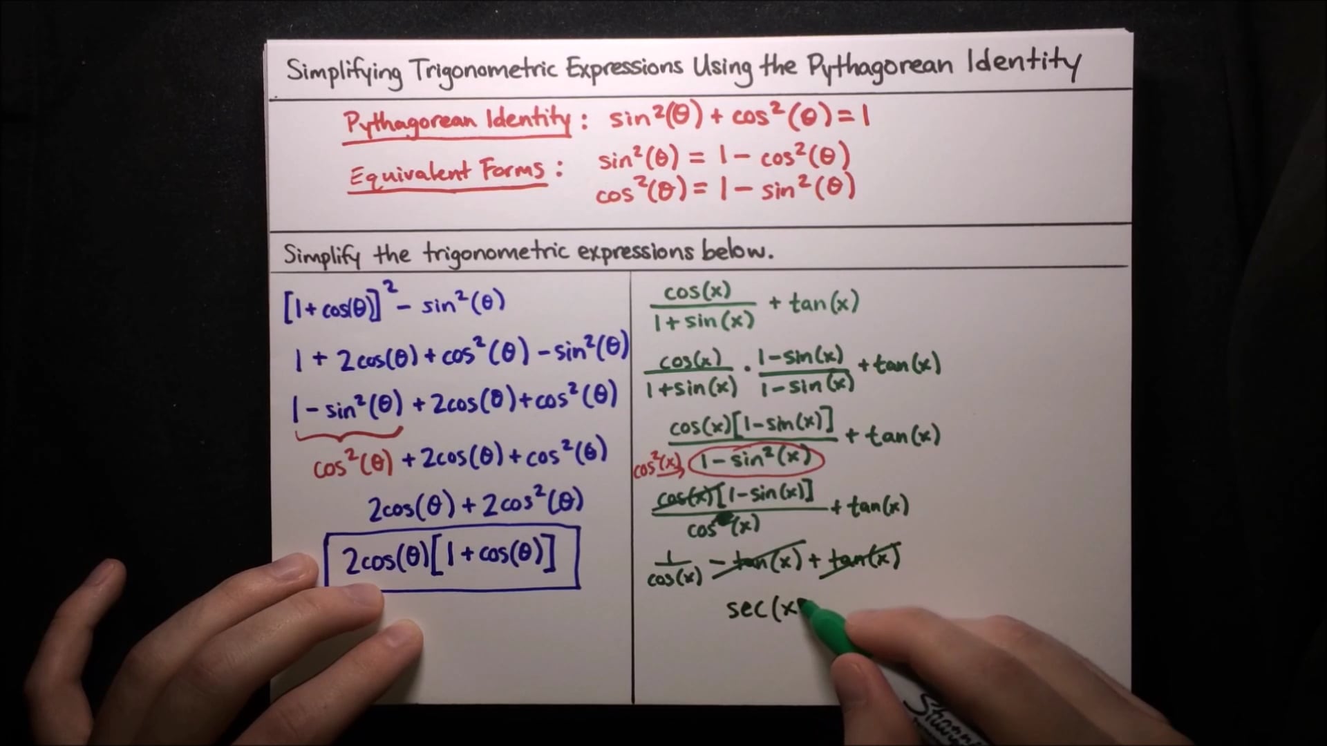 Simplifying Trigonometric Expressions the Pythagorean Identity on Vimeo