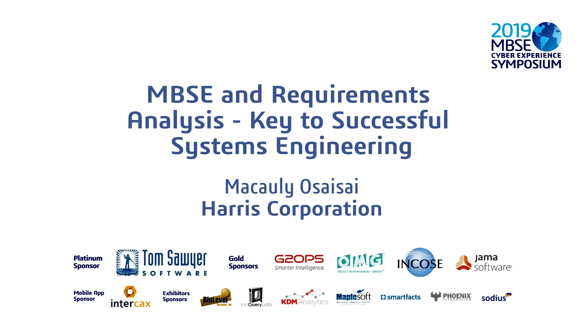 2019 MBSE Cyber Experience Symposium Presentations - MCES 2019 MBSE ...