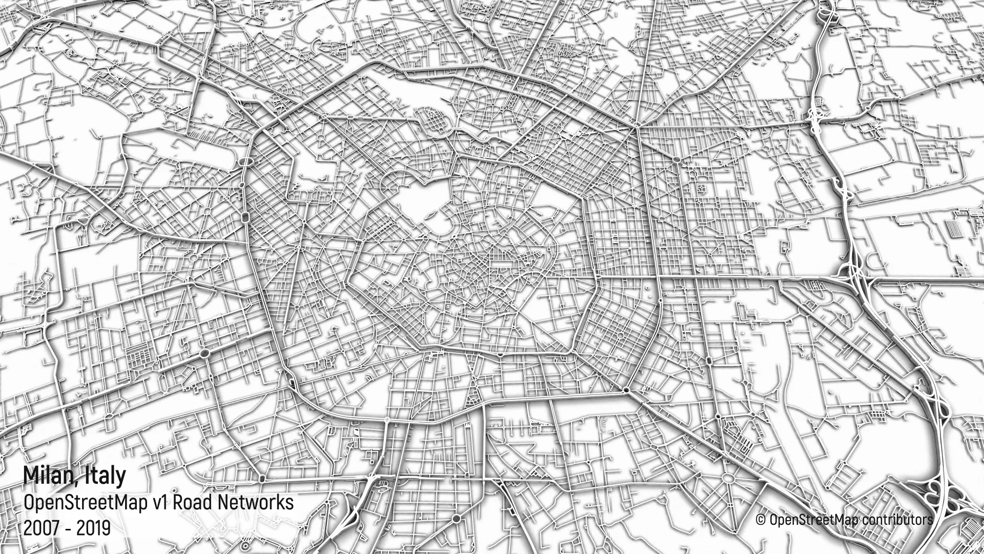 OpenStreetMap v1 Road Growth - Monochrome Mapping