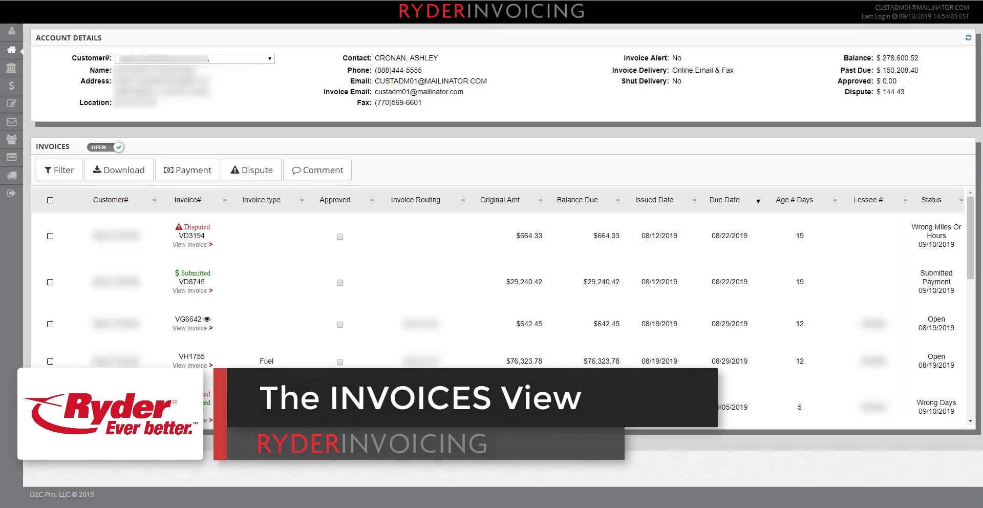 Ryder Invoicing - Viewing Invoices