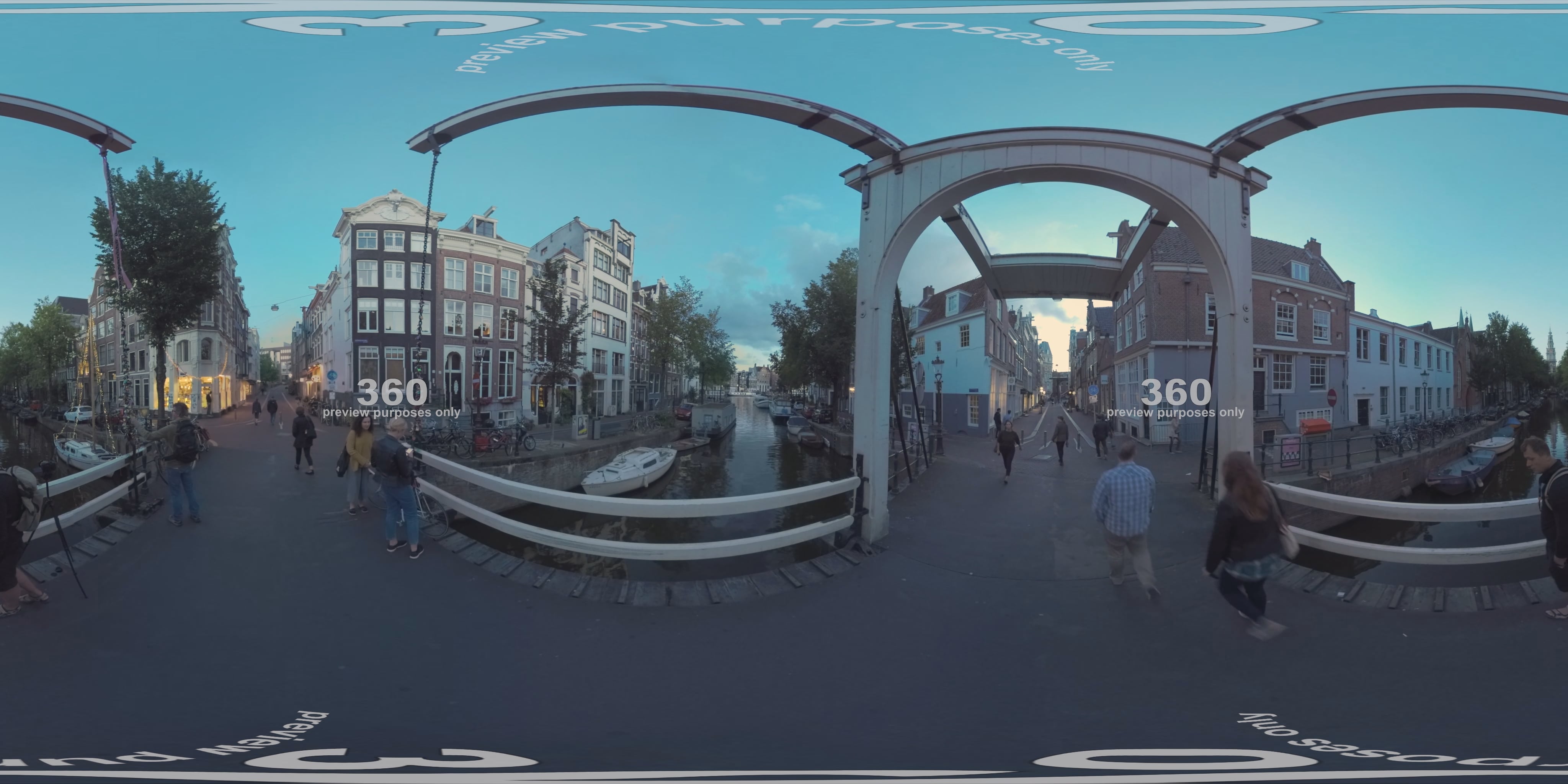 360 VR Evening city view from the bridge over Groenburgwal canal ...