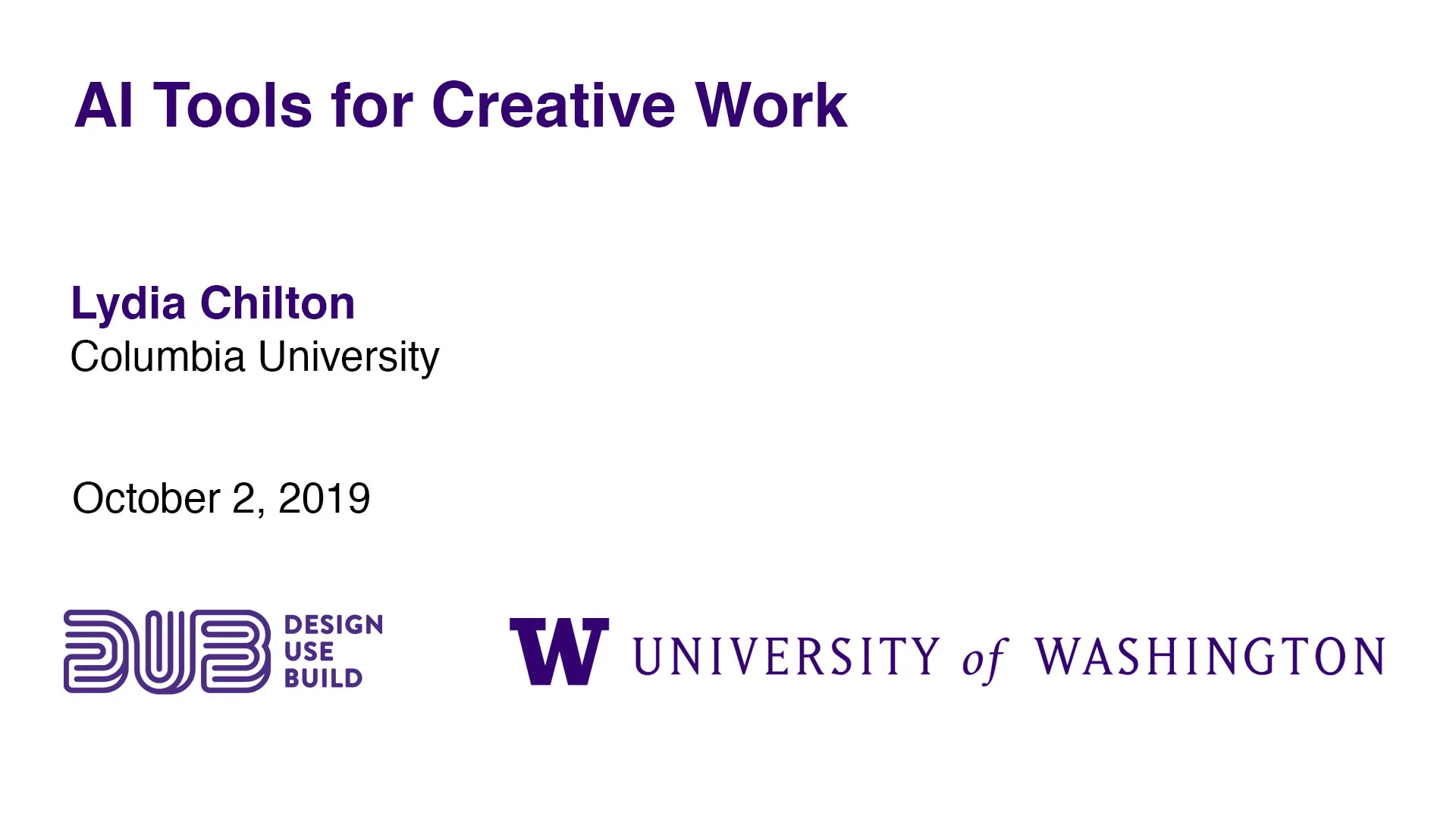 Lydia Chilton | AI Tools for Creative Work | Oct 2, 2019