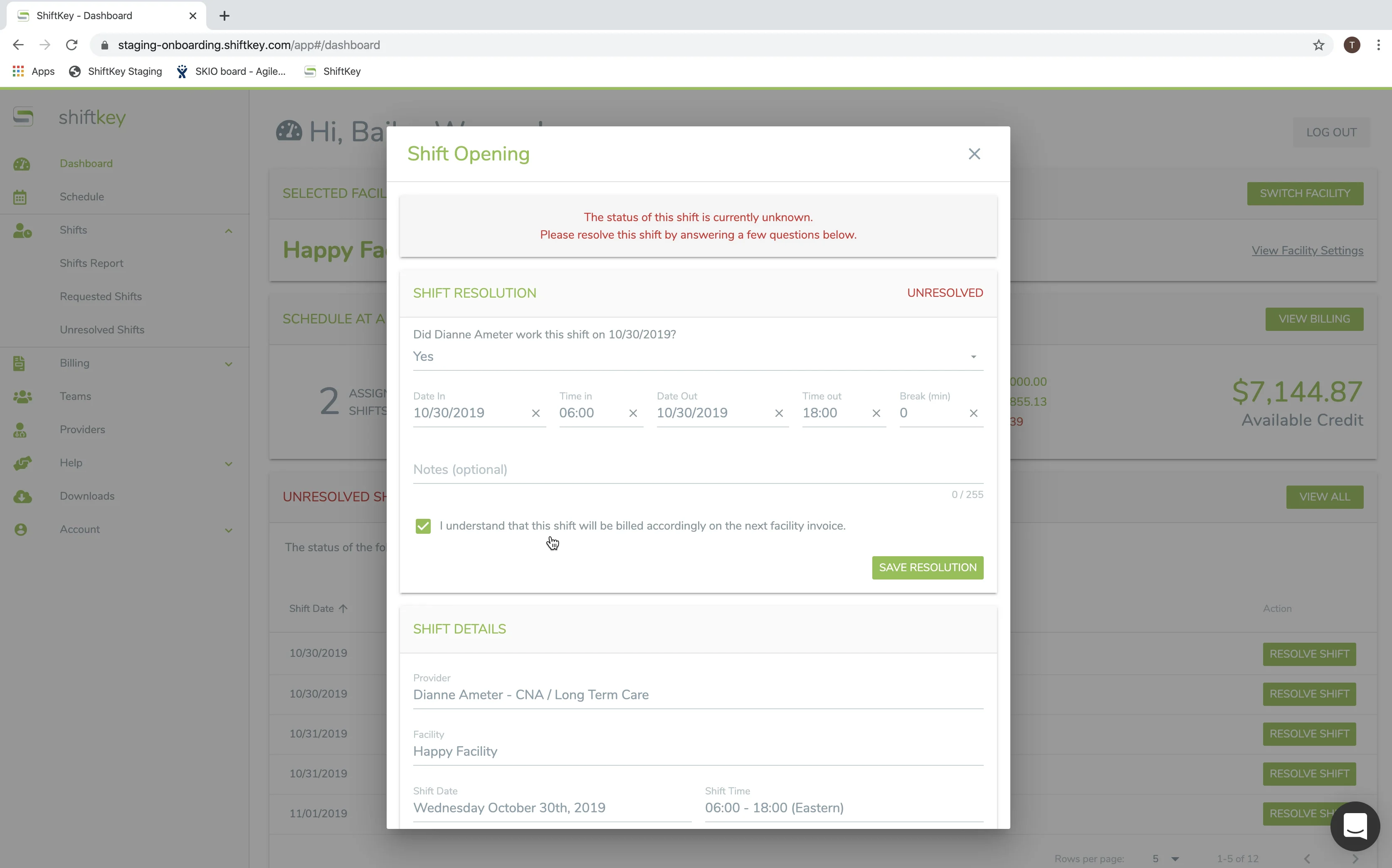 Work Log Resolution in ShiftKey