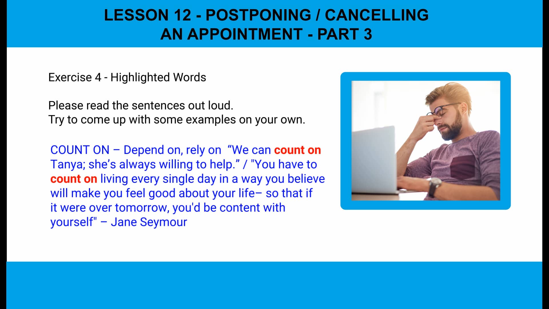 LESSON 12 - POSTPONING AN APPOINTMENT - PART 3-V2 on Vimeo