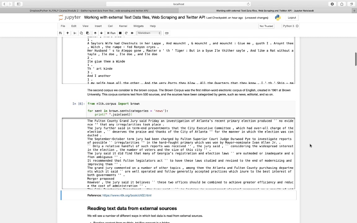 1. - Gathering text data from files (Text Data nltk and on files)