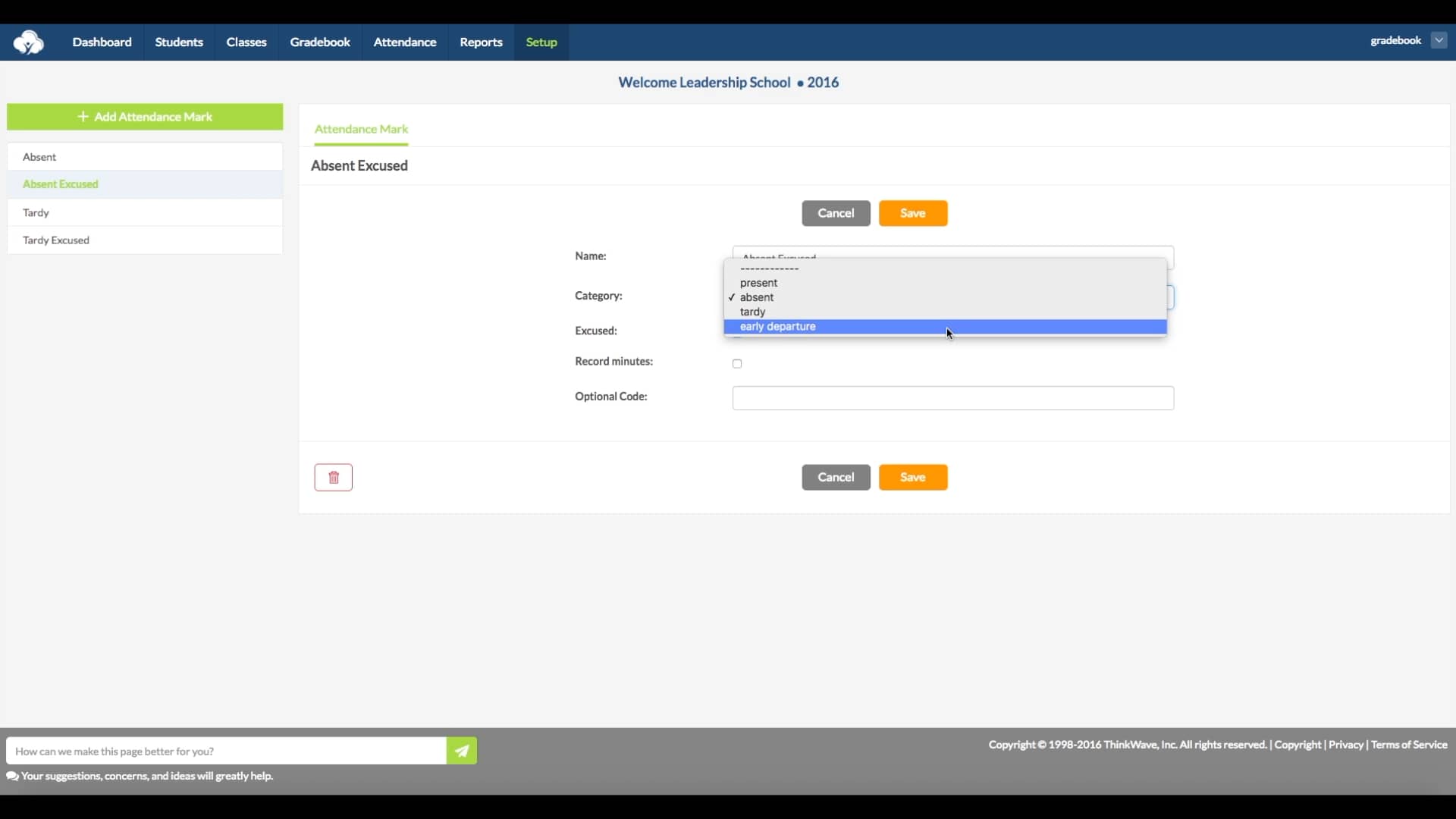 ThinkWave Solo Gradebook - Attendance Tab on Vimeo