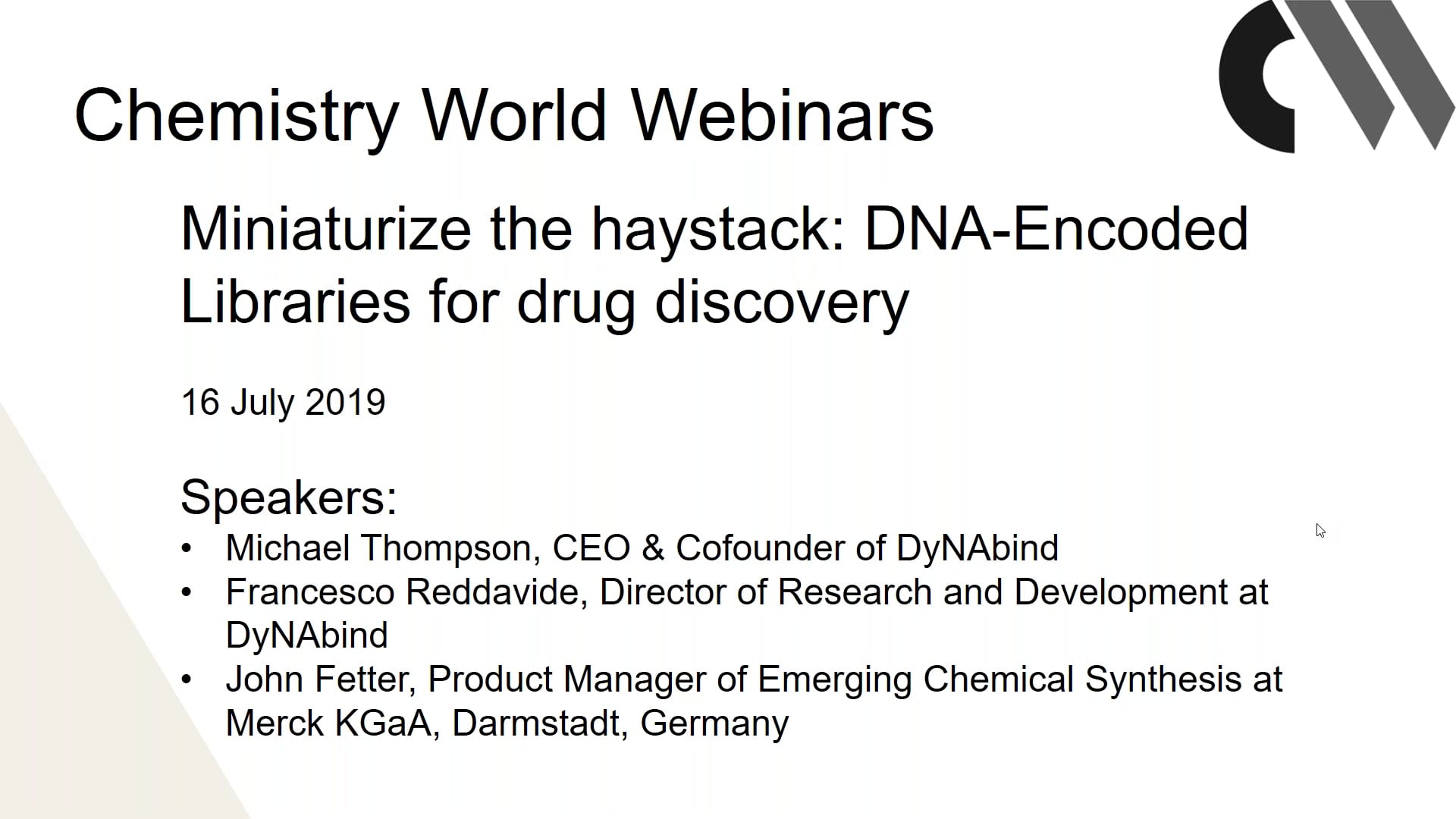 Webinar: Miniaturise the haystack – DNA-Encoded Libraries for drug ...