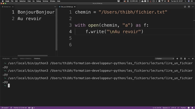 Écrire à l'intérieur d'un fichier