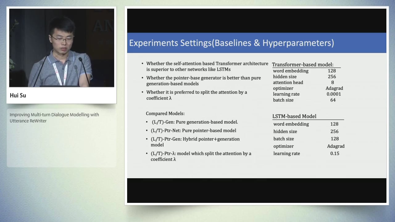 Improving Multi-turn Dialogue Modelling with Utterance ReWriter on Vimeo