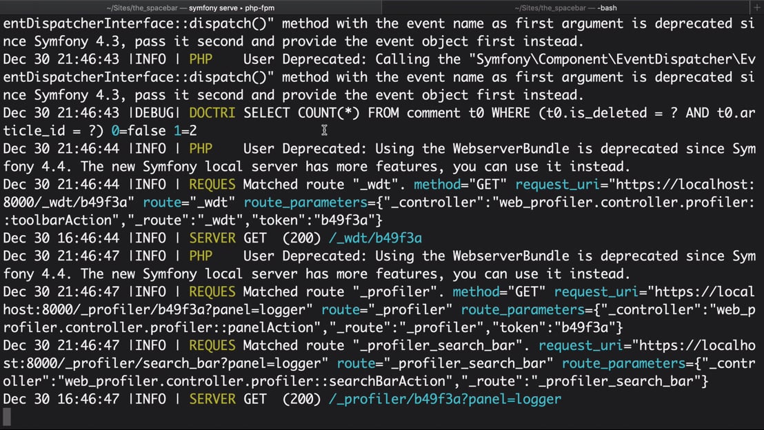 Fixing the First Deprecations > Upgrading & What's New in Symfony 5 ... Fixing the First Deprecations > Upgrading & What's New in Symfony 5 ...