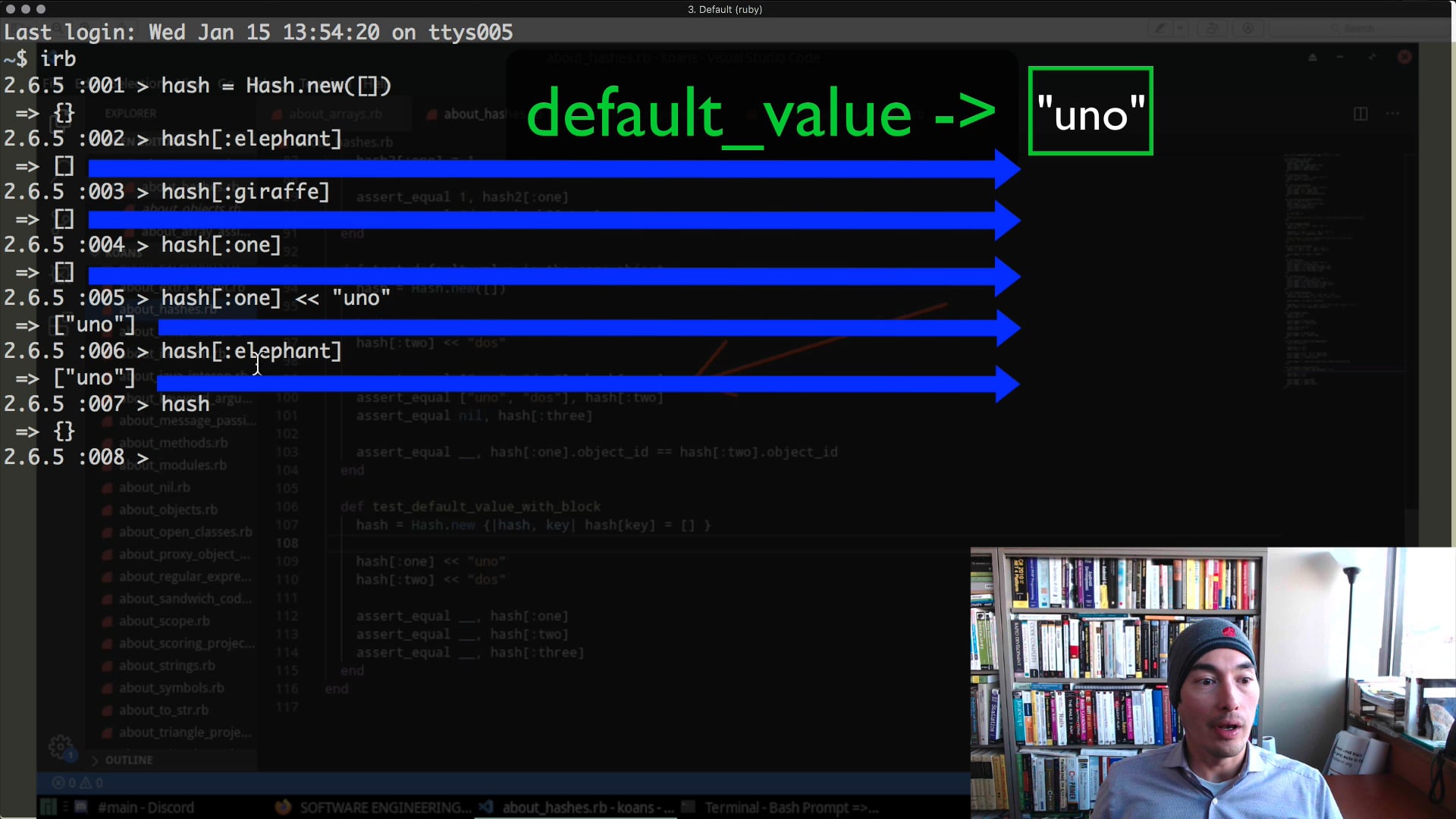 CS361 Answer 20200115 Ruby Koans Hash Default Value on Vimeo