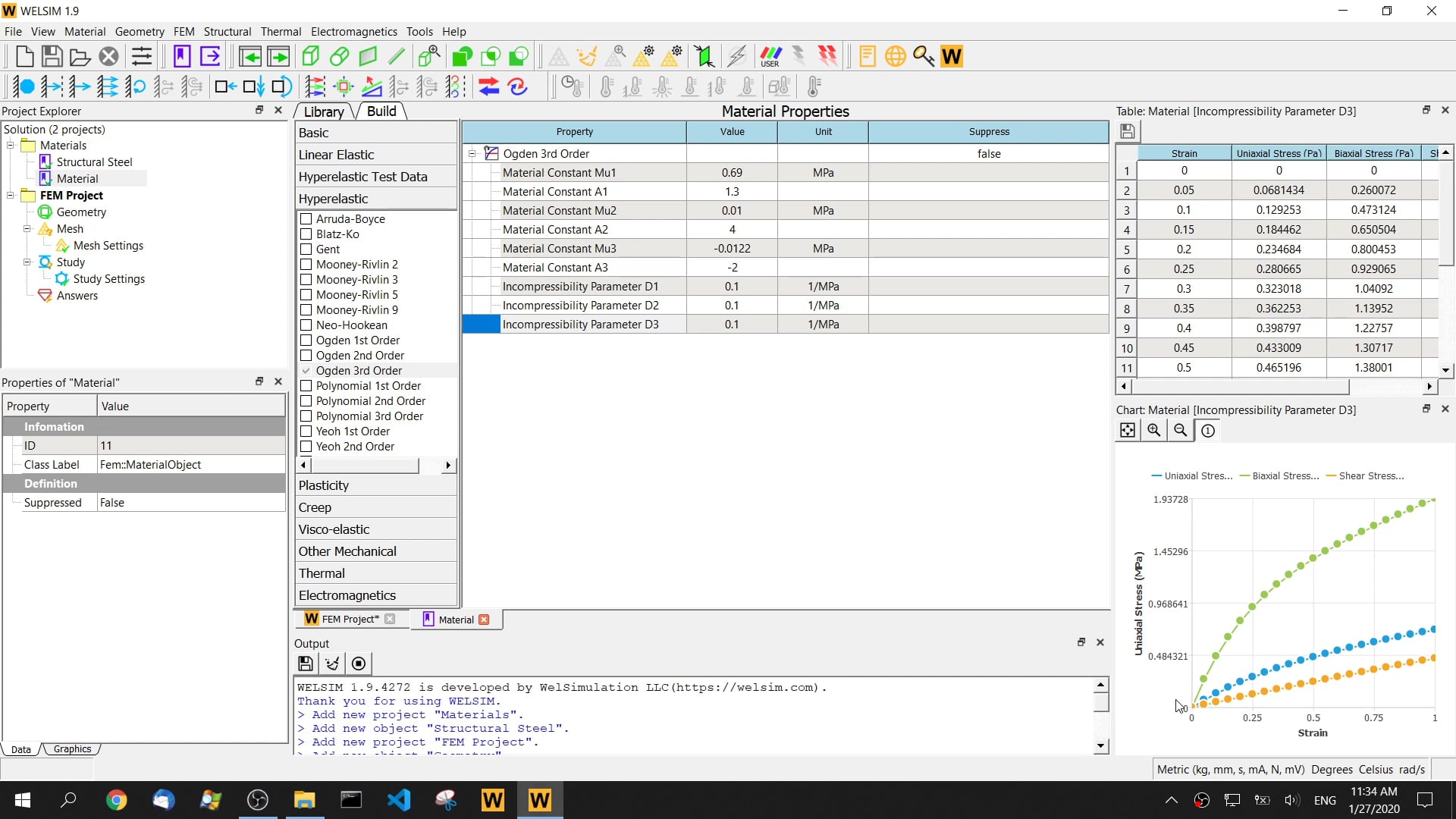 Ogden Hyperelastic Model for Nonlinear Finite Element Analysis on Vimeo